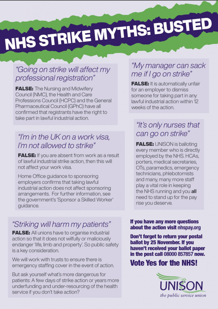 NHS Pay Ballot – Strike Action Myth Buster!! – UNISON Manchester University Healthcare Branch